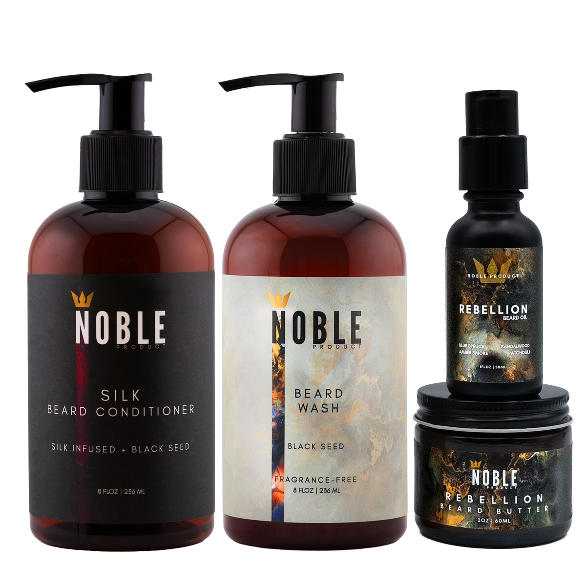 Rebellion Beard Care System – 4-Piece Smoky Wood Kit